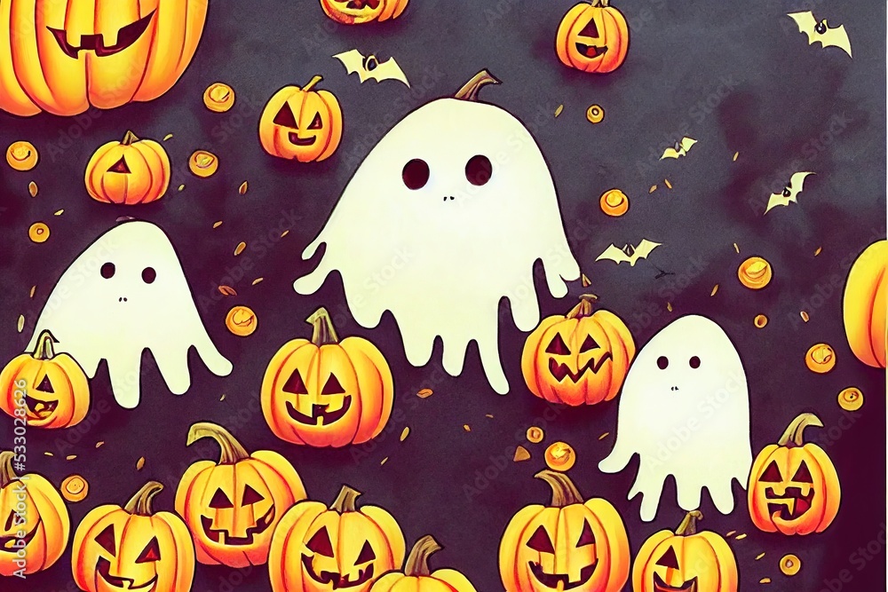 How to draw halloween ghost with candies illustration Draw a halloween ...