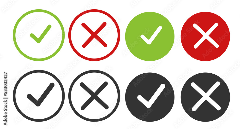 Check mark and cross mark symbols icon element in circle Simple ok yes ...