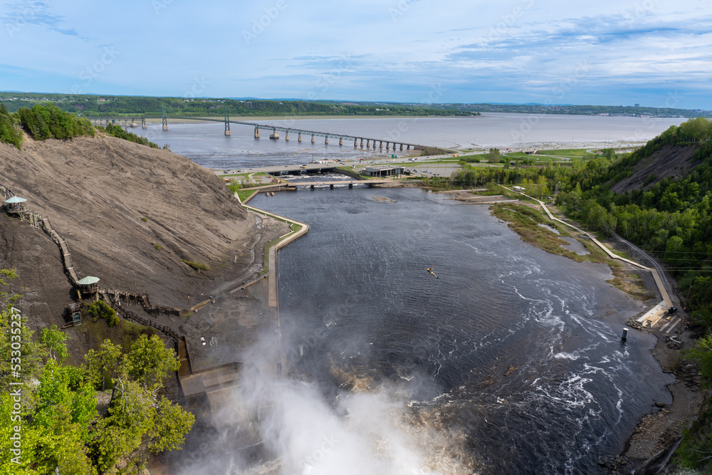 The Montmorency Falls (Chute Montmorency) large waterfall on ...