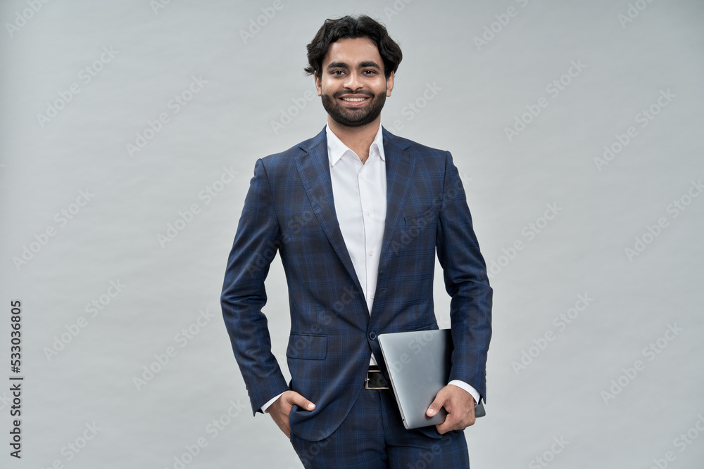 Smiling elegant young indian business man, arab professional manager ...