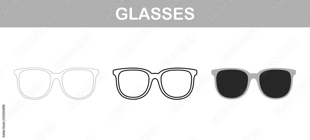 Glasses tracing and coloring worksheet for kids Stock Vector | Adobe Stock