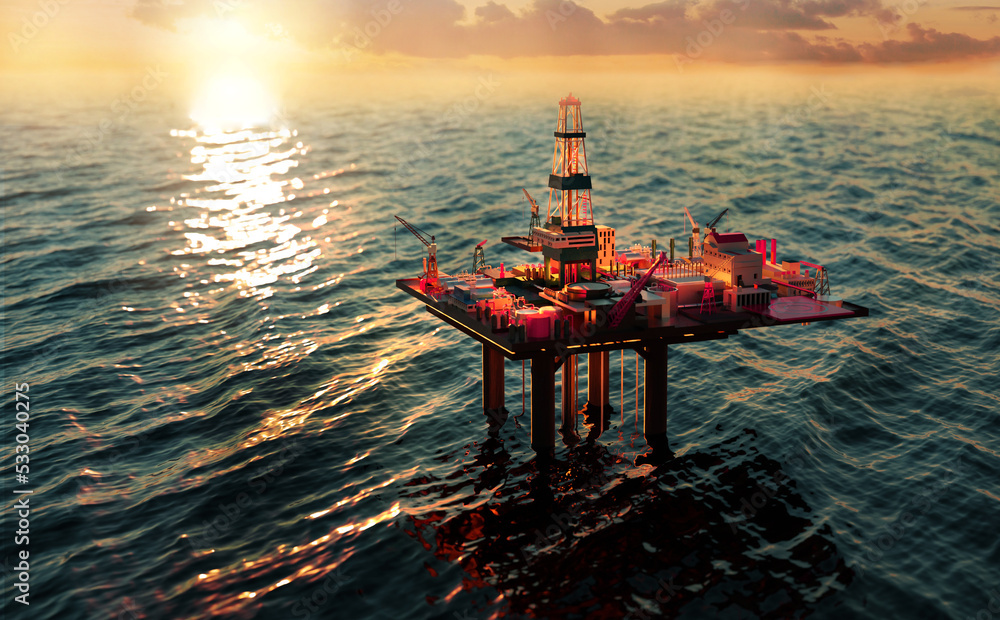 Offshore oil rig, drilling rig, jack up rig, oil platform at the sea ...