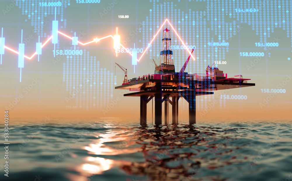 Offshore oil rig, drilling rig, jack up rig, oil platform at the sea ...
