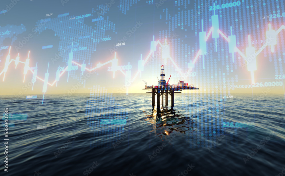 Offshore oil rig, drilling rig, jack up rig, oil platform at the sea ...