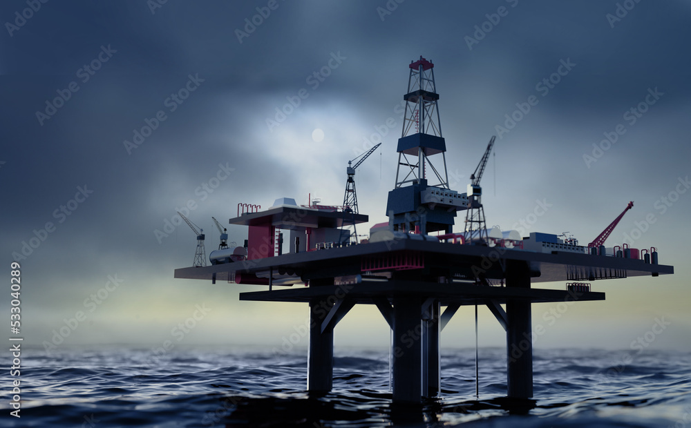 Offshore oil rig, drilling rig, jack up rig, oil platform at the sea ...