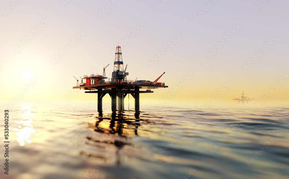 Offshore oil rig, drilling rig, jack up rig, oil platform at the sea ...