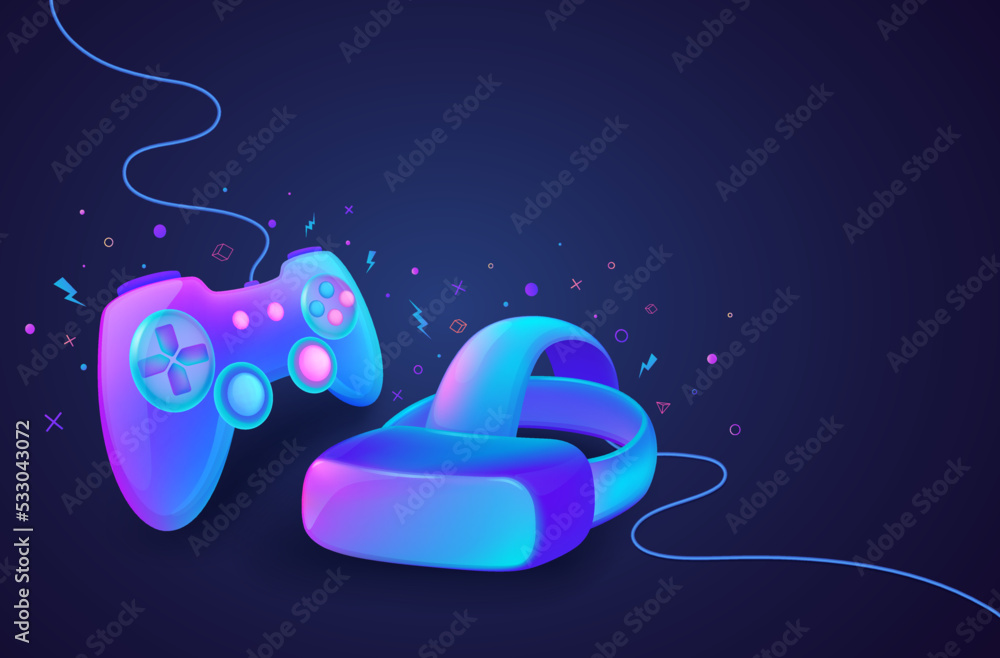 Neon game controller with virtual reality glasses to control computer ...