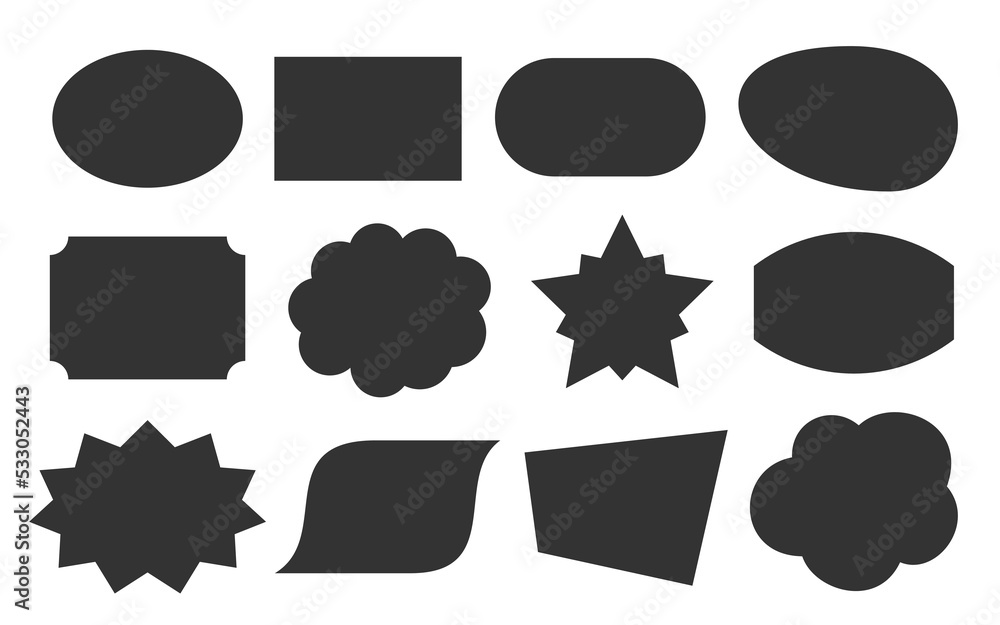Comic epic shapes black silhouette set. Outline cartoon abstract blank ...