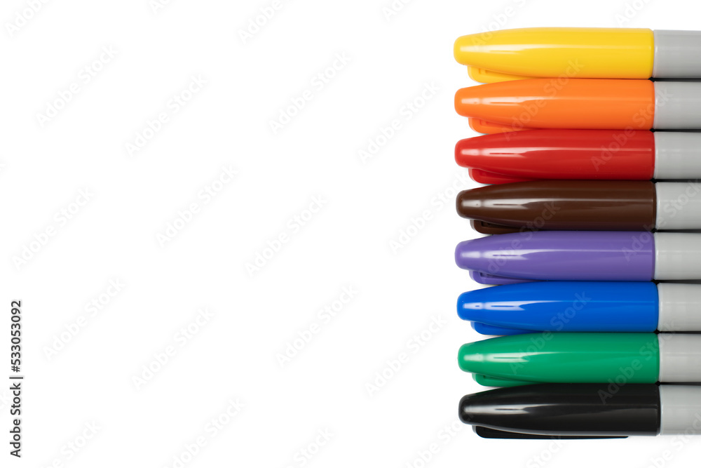 Rainbow of Colors Permanent Markers Laying on side Side View Isolated ...