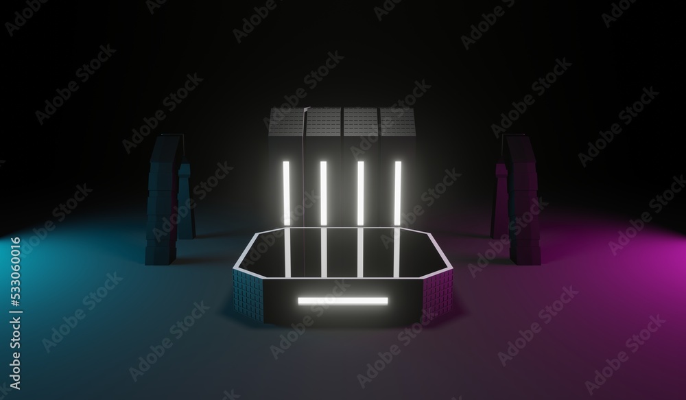 3d Rendering. 3d virtual stage news studio green screen background ...