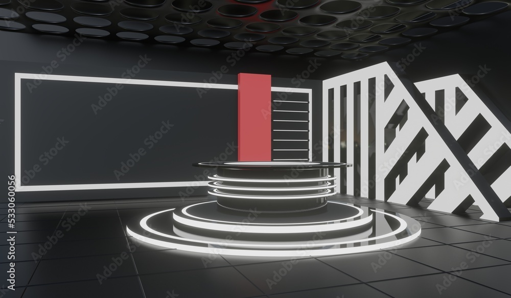 3d Rendering. 3d virtual stage news studio green screen background ...