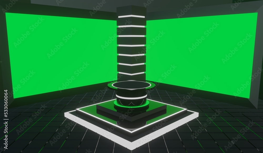 3d Rendering. 3d virtual stage news studio green screen background ...