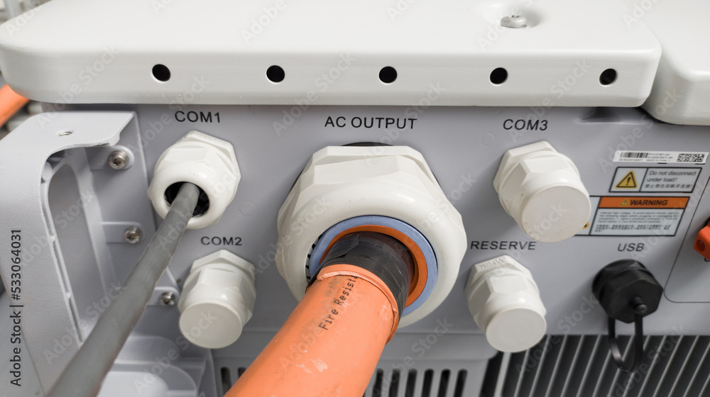 Power Cable AC output from Inverter solar panels. Stock Photo | Adobe Stock