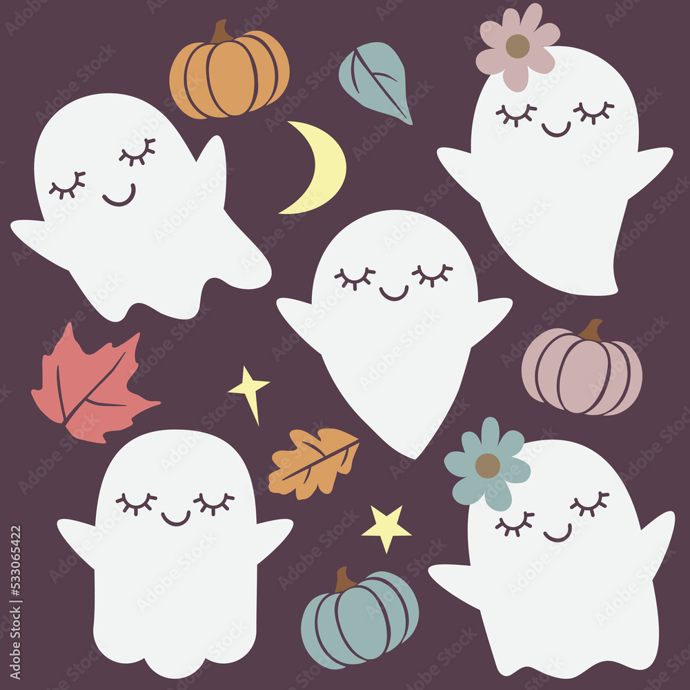 Cute Halloween flying ghost vector cartoon illustration Stock Vector ...