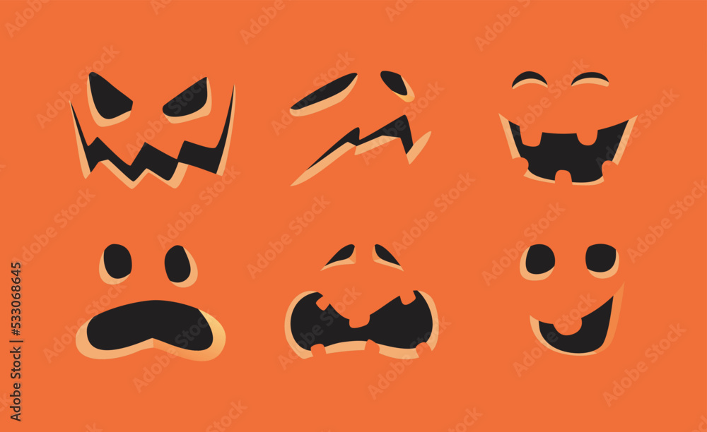 Halloween Spooky Cartoon Facial Expression Vector Illustration. Set ...