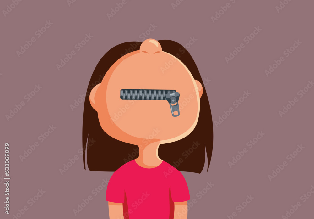 Little Girl Having her Mouth Zipped Holding a Secret Vector Cartoon ...