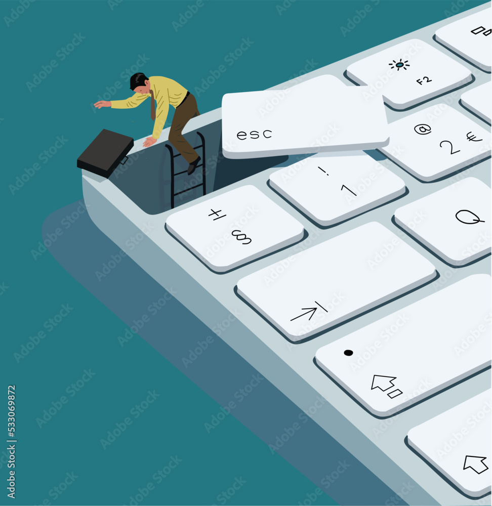 vector illustration of a man running away from the keyboard Stock ...