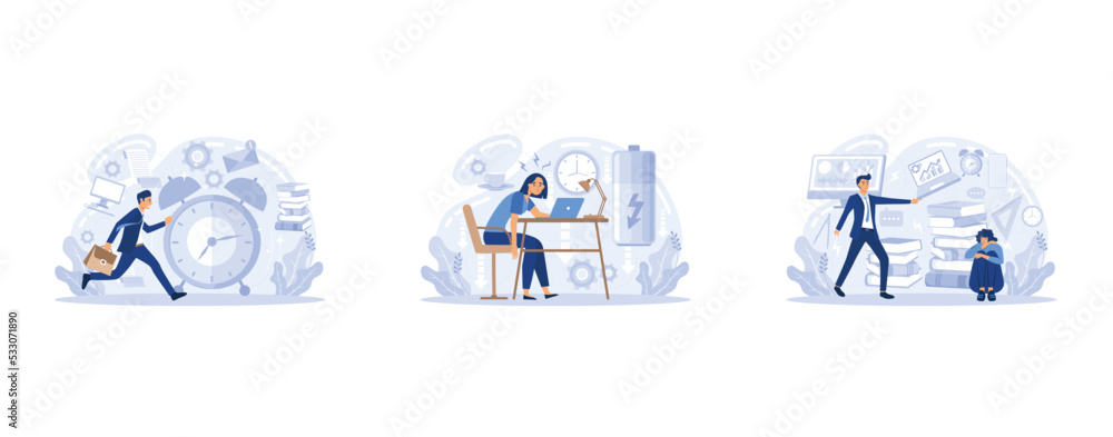 Stressed characters workload, deadline. Exhausted employees distressed ...