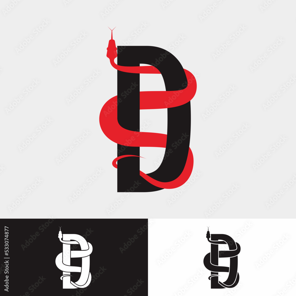 Snake wrapped around the letter D for an initial logo, symbol, and ...