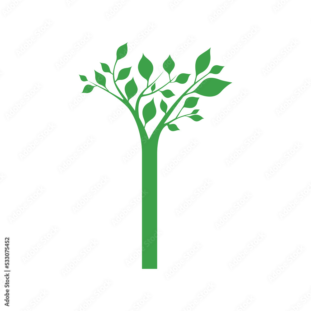Green letter I with the branch of a tree ornament. For initial logo and ...