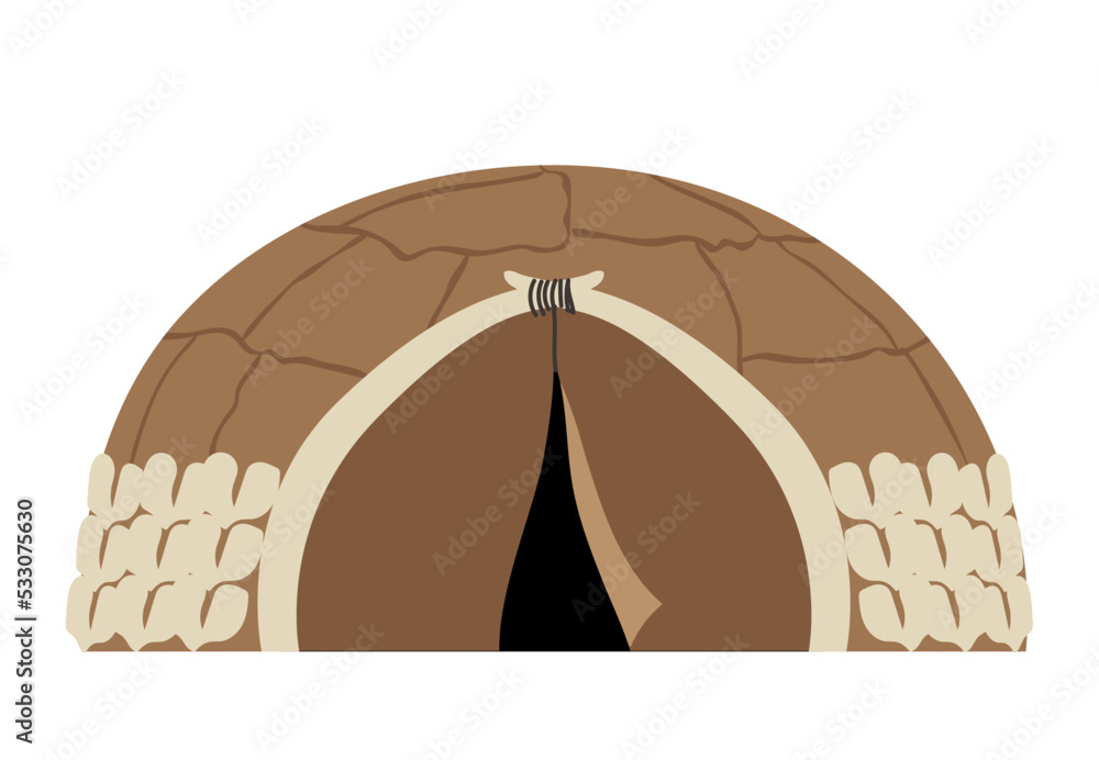 Primitive peoples home. Leather yurt for protection from cold and wind ...