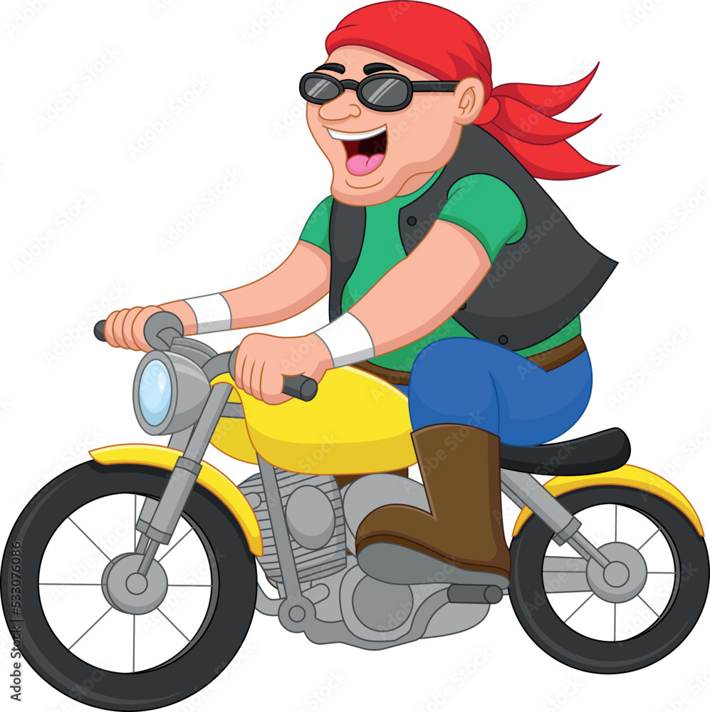 cartoon happy man riding a motorcycle Stock Vector | Adobe Stock