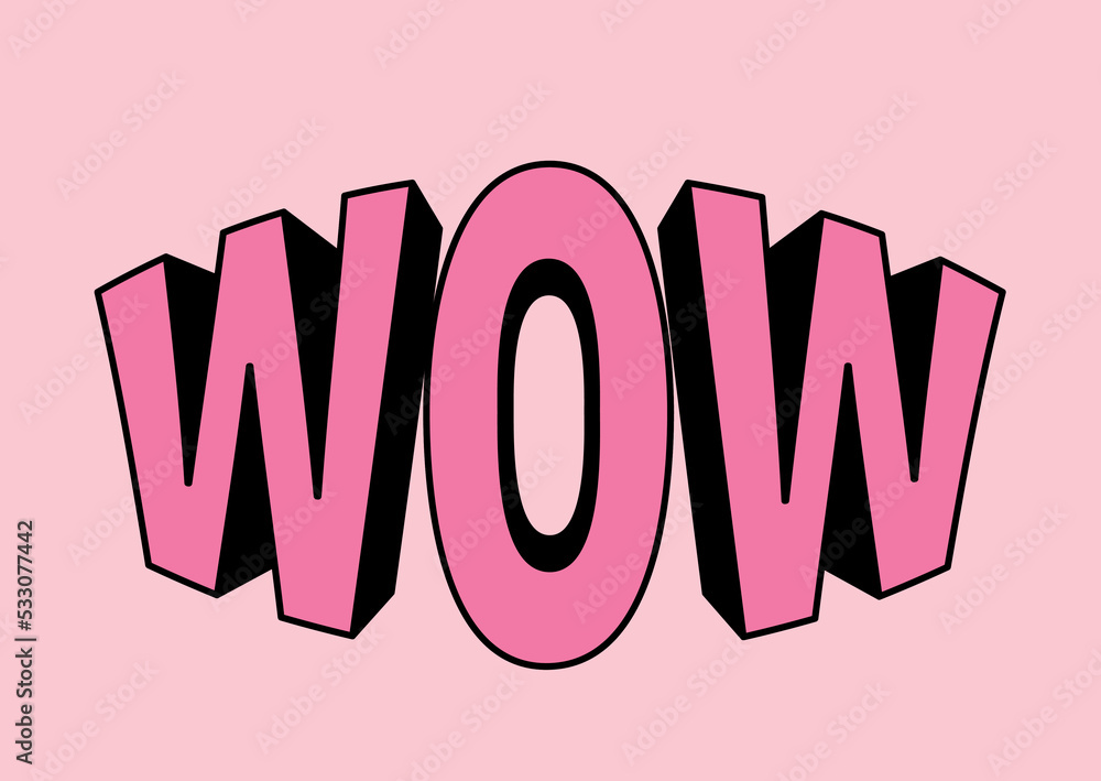 Vetor do Stock: Psychedelic wow icon. Lettering in retro style, back to ...