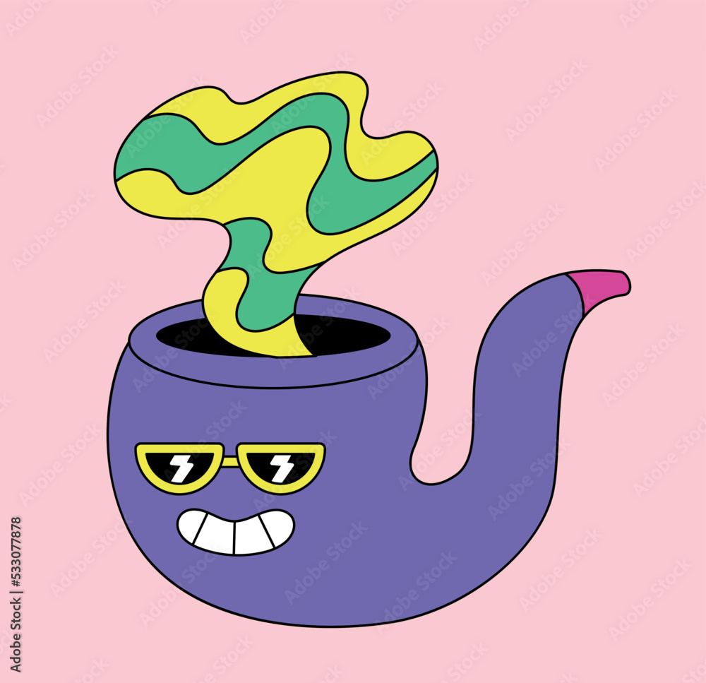 Psychedelic pipe with smoke. Graphic element for website, sticker for ...