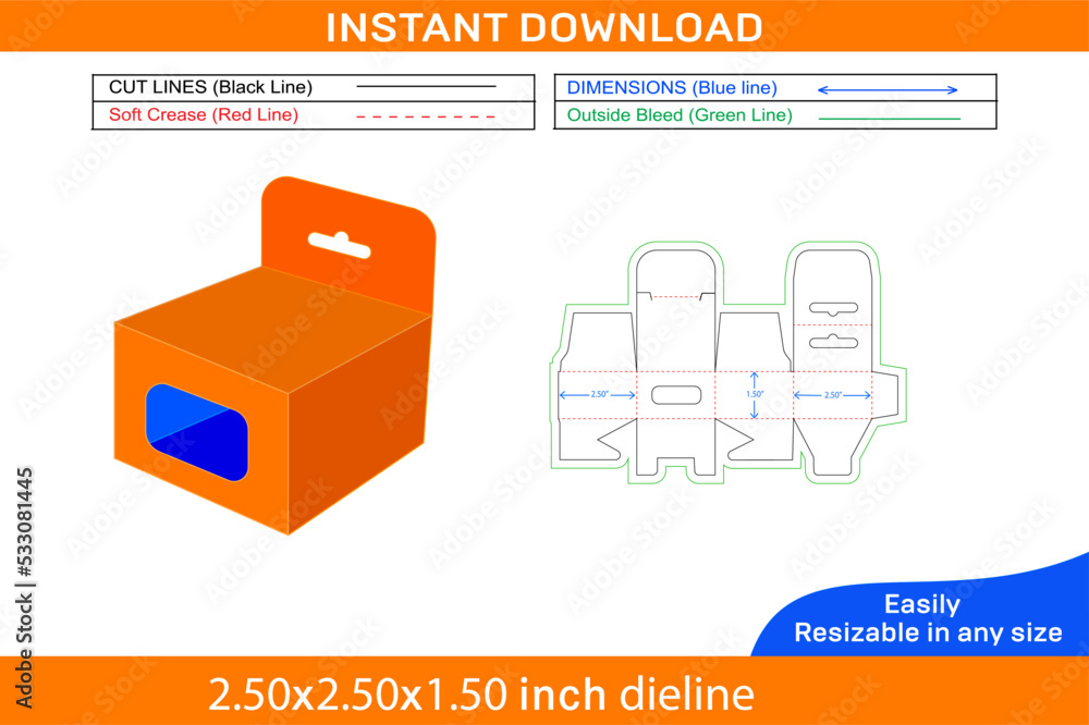 Snap bottom lock mobile charger with Hanging window box dieline ...
