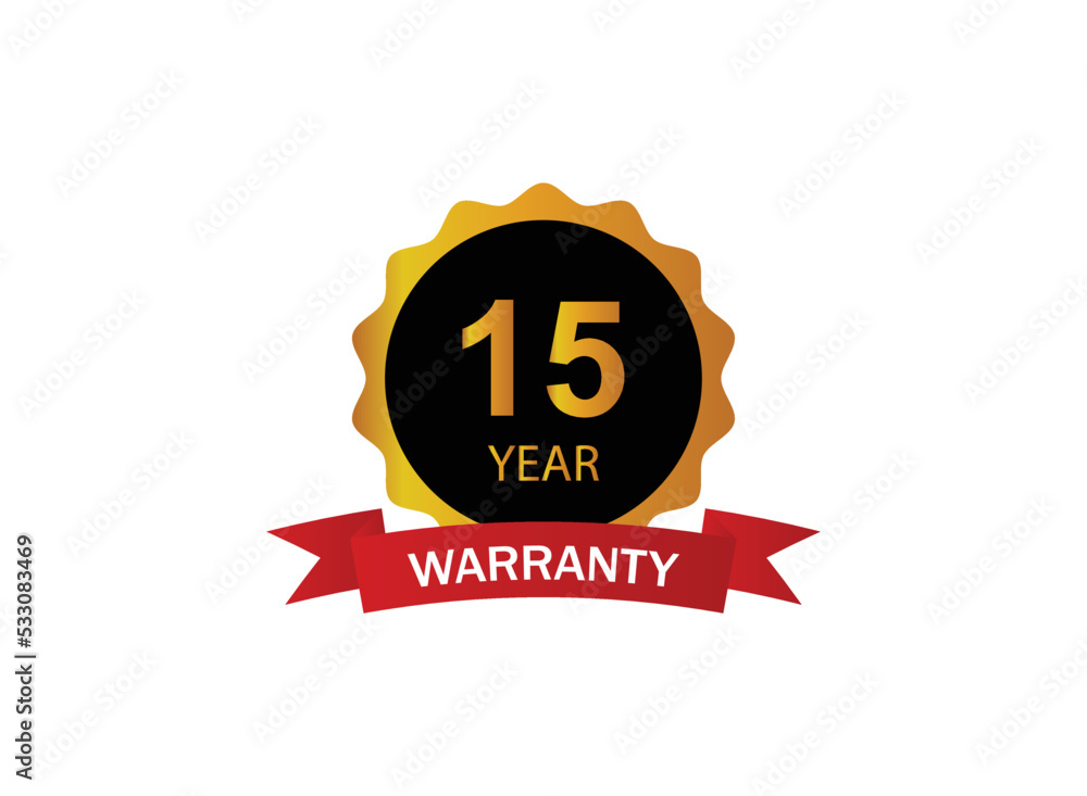 Warranty 15 years isolated vector label on white background. Guarantee ...