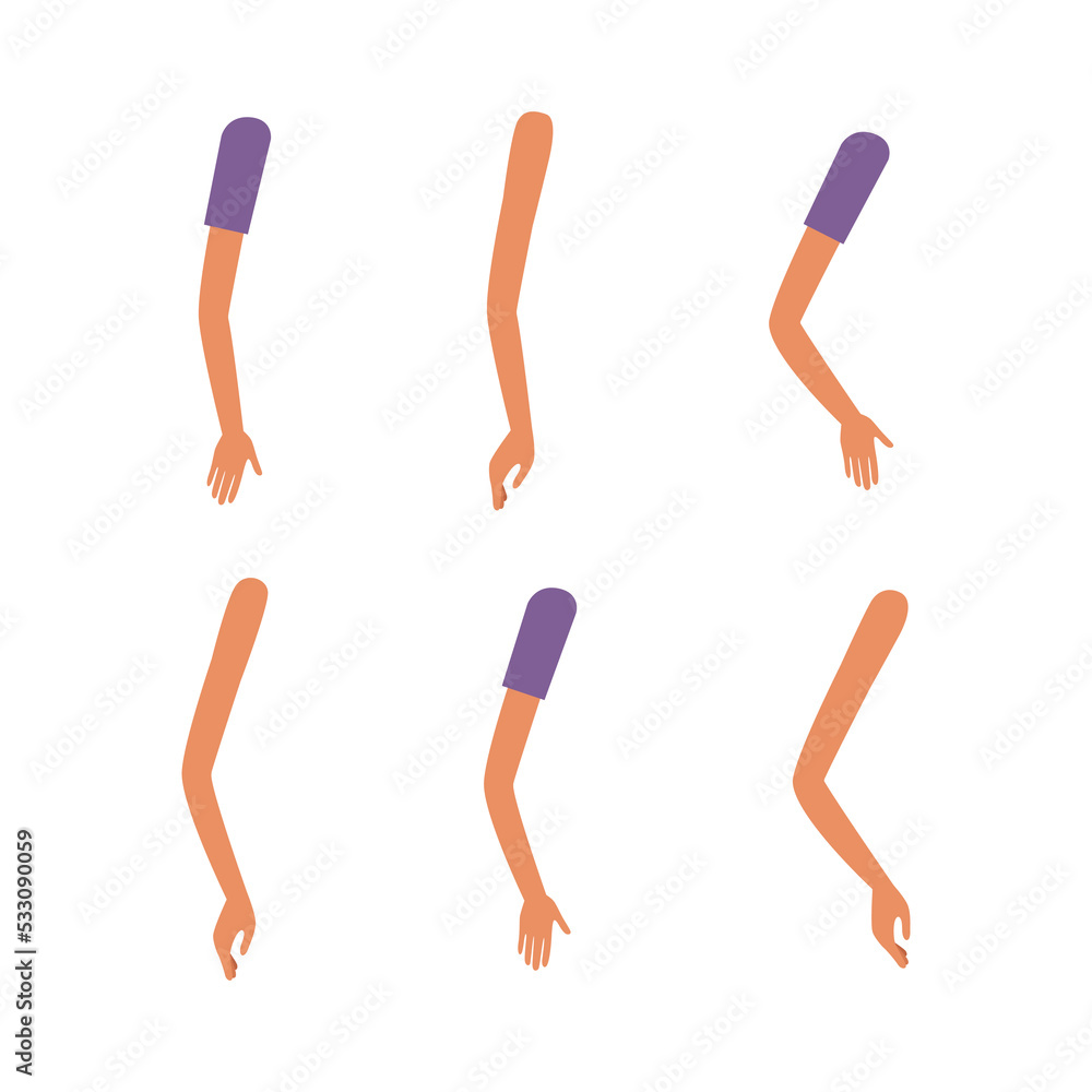 Arms of girl set. Teenage body parts constructor for animation cartoon ...