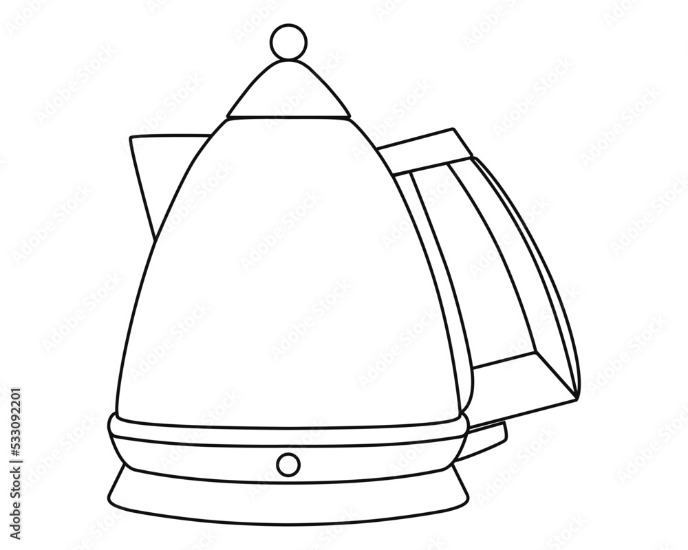Electric kettle. Outline drawing. Close-up. Graphics. Vector. Sketch ...