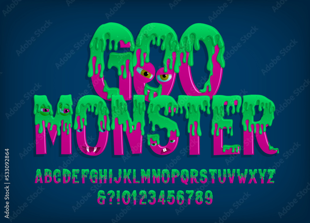 Goo alphabet font. Funny cartoon letters and numbers. Stock vector ...