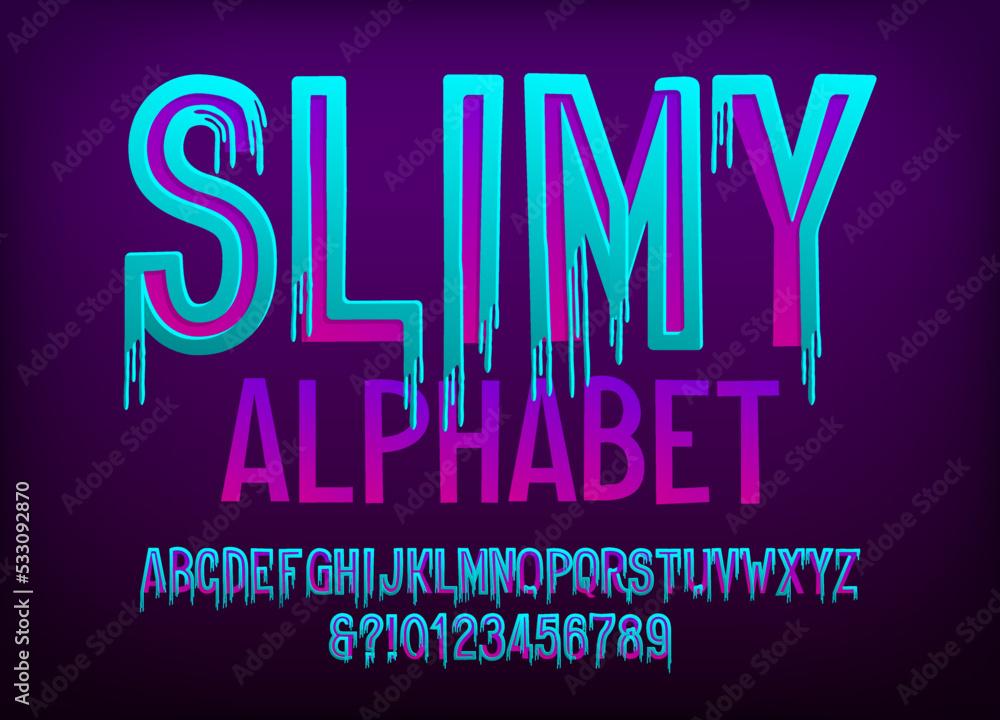 Slimy alphabet font. Hand drawn letters and numbers. Stock vector ...