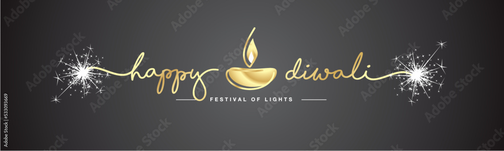 Happy Diwali festival of light gold handwritten calligraphy typography ...