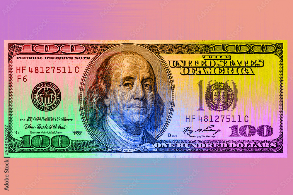 Contemporary artwork background with colored banknote. Digital texture ...