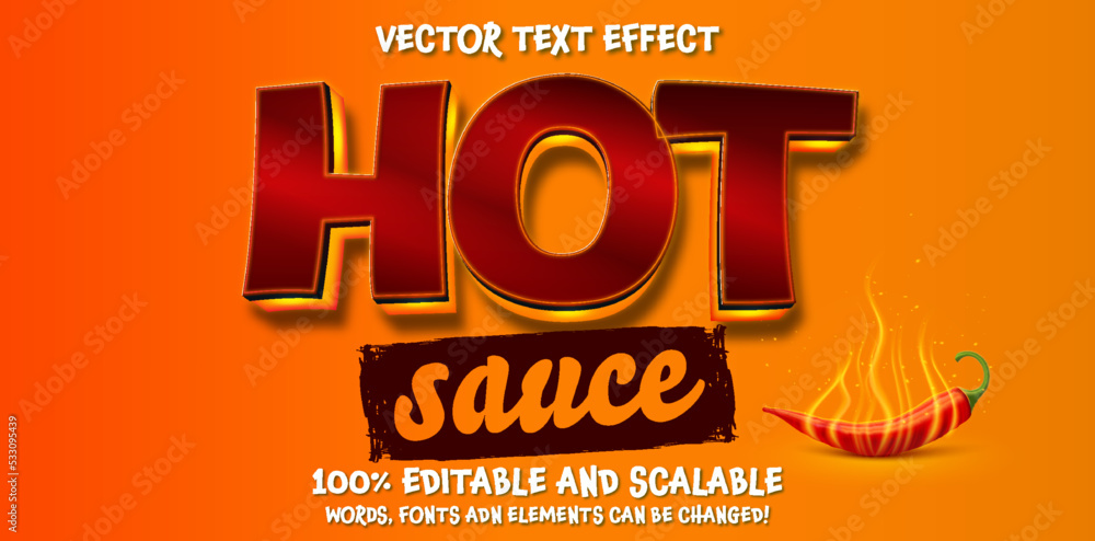 Hot sauce pepper text effect, editable Mexican food fire text style on ...
