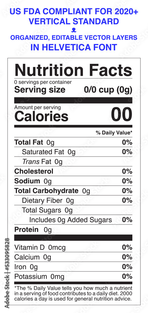 Text Editable and Scalable Standard Vertical Nutrition Facts Label ...