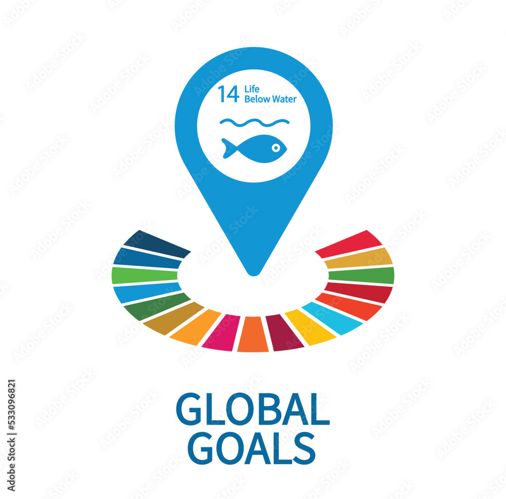 Life below Water Icon - Goal 14 out of 17 Sustainable Development Goals ...