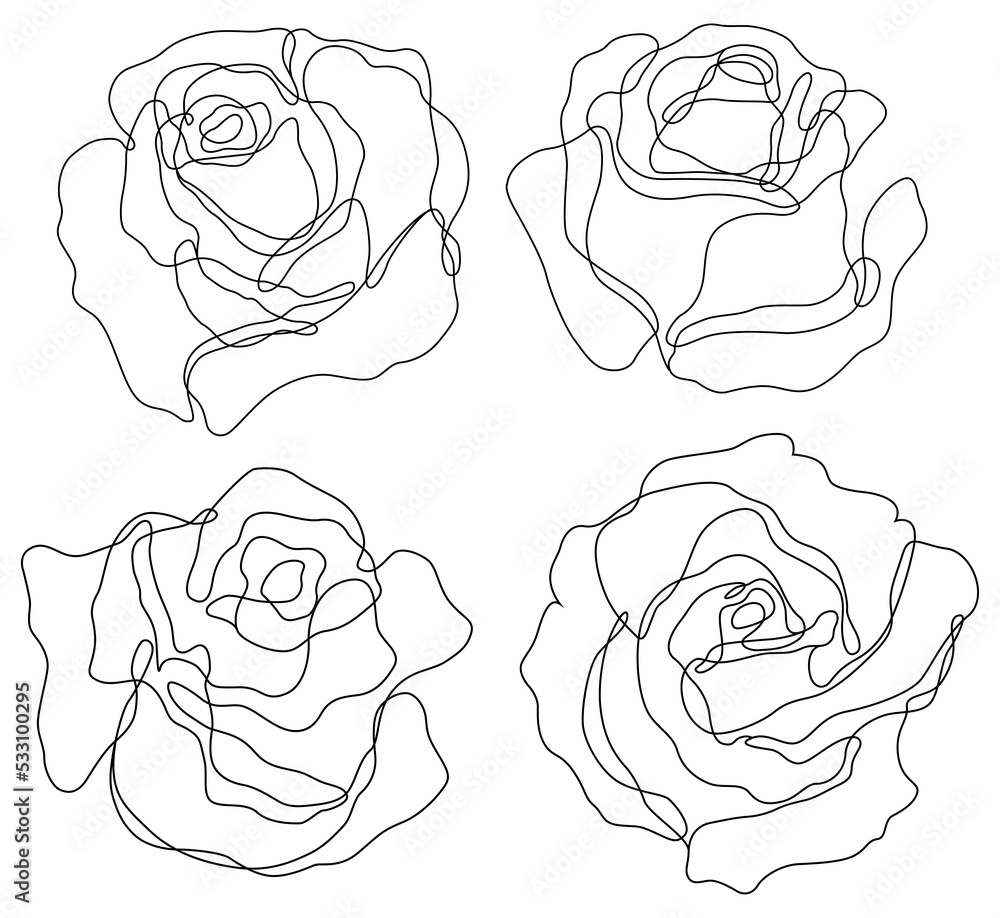 Rose flower png. Set of hand drawn sketches. Line Ink drawing. Stock ...