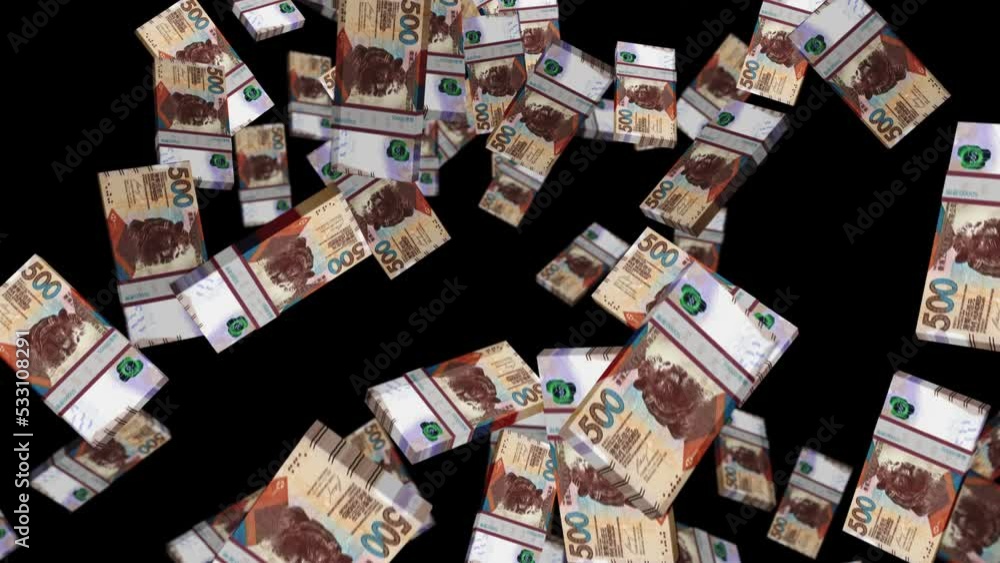 Hong Kong Dollar 500 HKD banknote packs falling loop. Hong Kong money ...