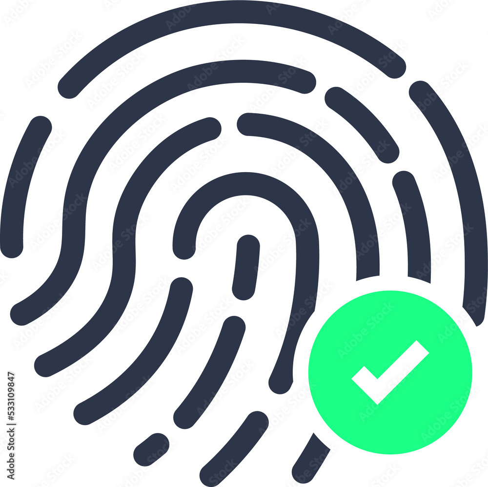 Fingerprint with green checkmark icon illustration. Fingerprint id ...