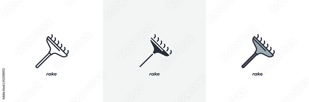 rake icon. Line, solid and filled outline colorful version, outline and ...