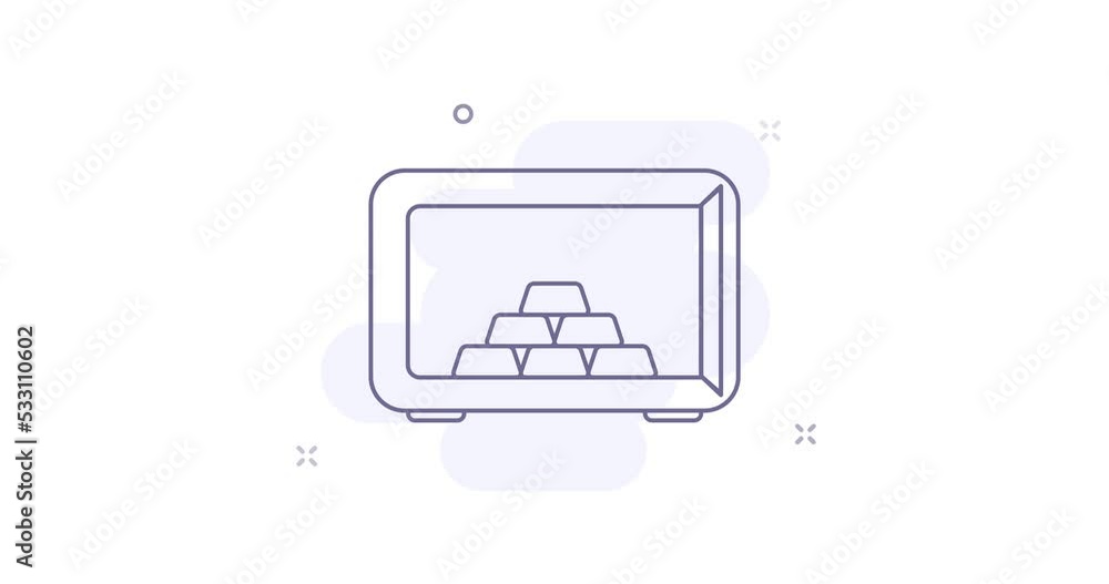 opening safe with gold ingots animated outline icon. opening safe with ...