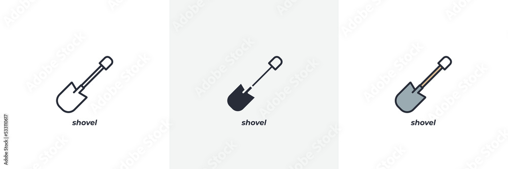 shovel icon. Line, solid and filled outline colorful version, outline ...