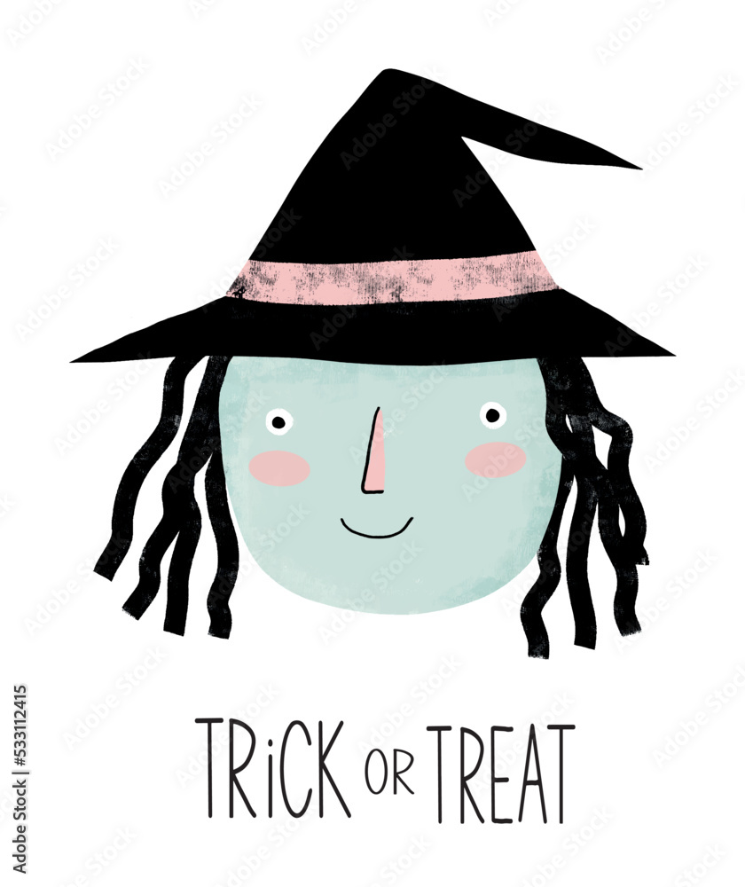 Cute Halloween Vector Illustration with Happy Witch on a White ...