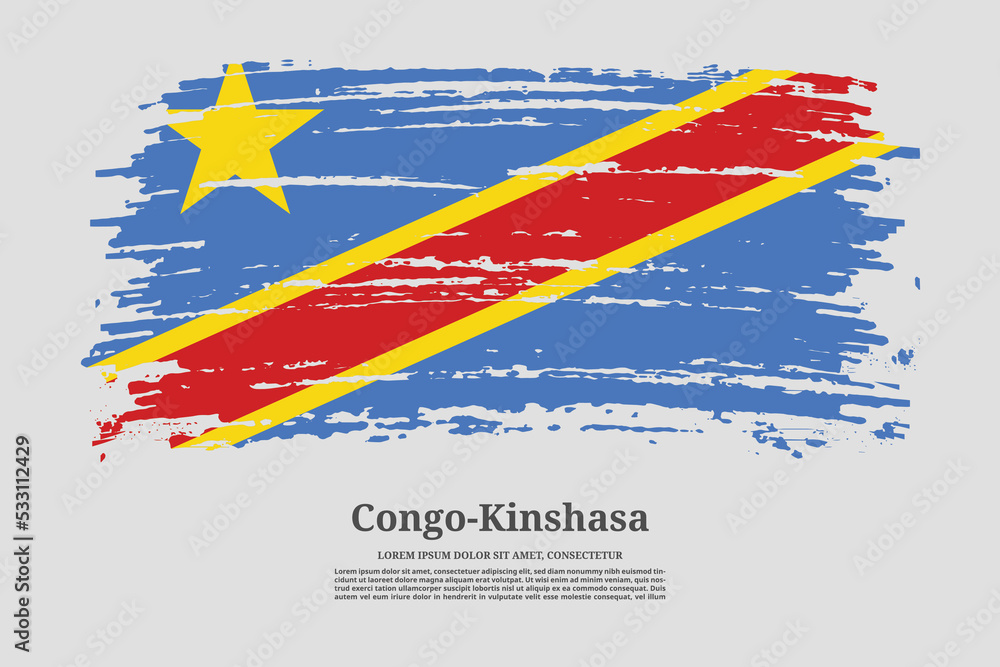 Congo-Kinshasa flag with brush stroke effect and information text ...