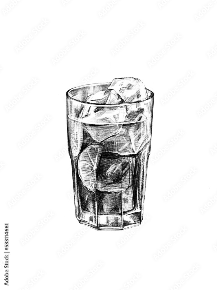 Tea illustration. Ice tea. Tea with lemon and ice. Cold cocktail ...