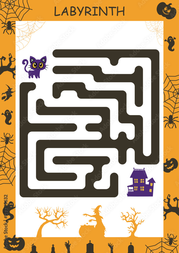 Halloween labyrinth worksheet. Maze or Labyrinth Game. Puzzle. Tangled ...