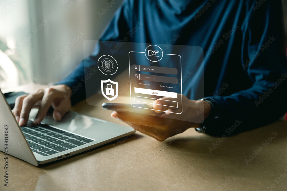 cybersecurity login with username and password , user privacy security , encryption and data ...